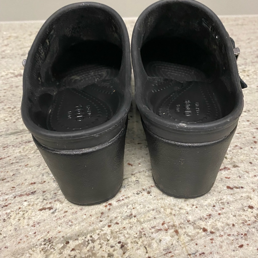 Crocs Dual Comfort Sarah Black Heeled Clogs - Gem